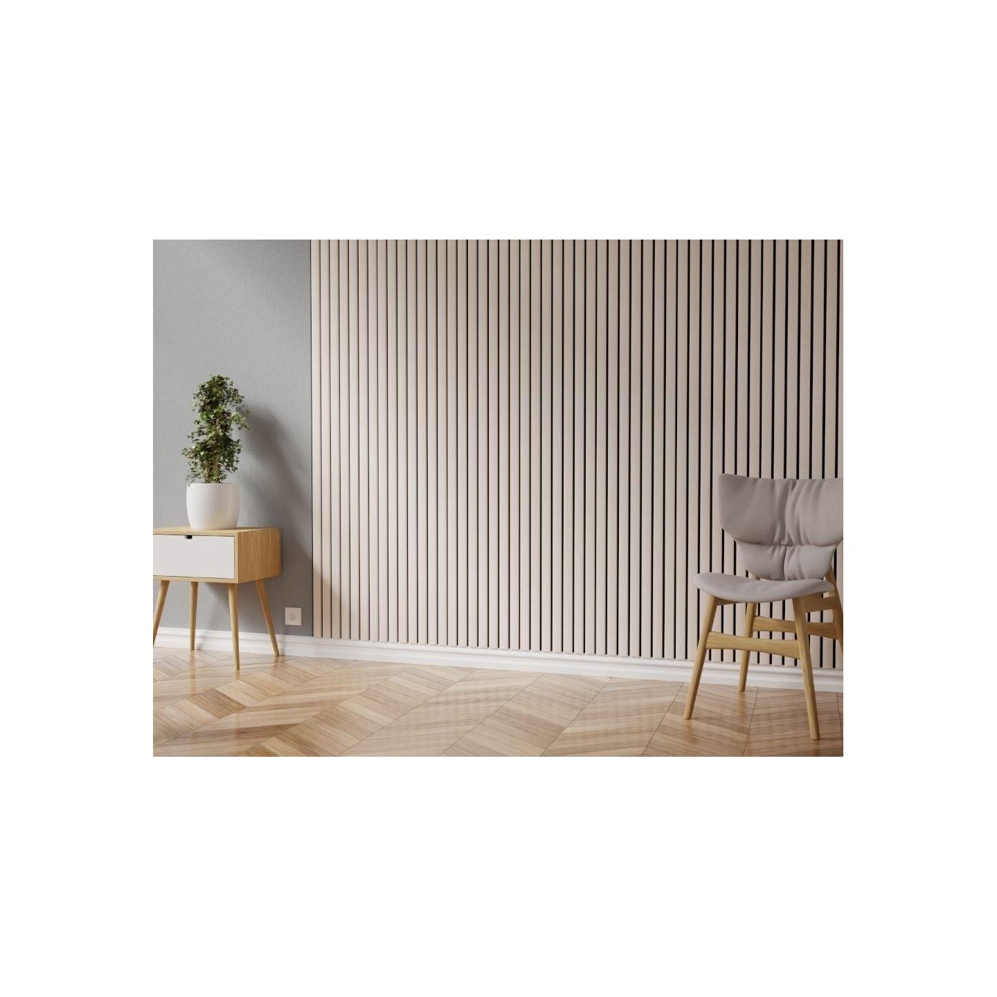 Seinapaneel/ribipaneel Mellow dekoratiiv valge/lakk 0,3x2,4m must taust